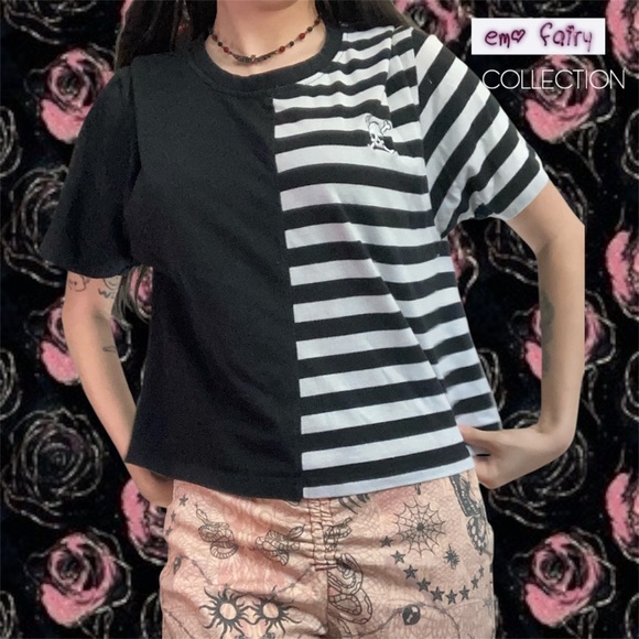Hot Topic | Tops | Punk Hot Topic Black And White Stripe Split Boxy ...
